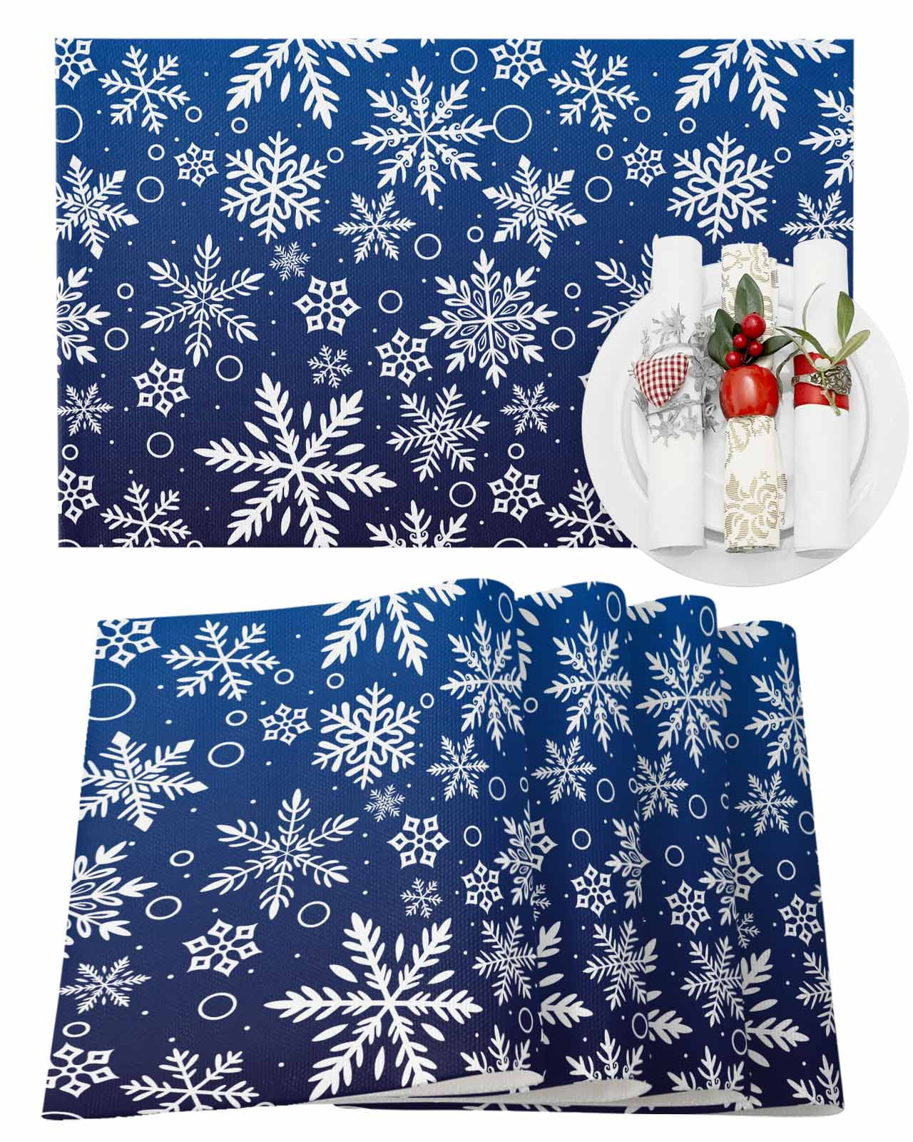 Christmas Placemats Set of 4, Navy Blue Snowflake Place Mats Winter ...