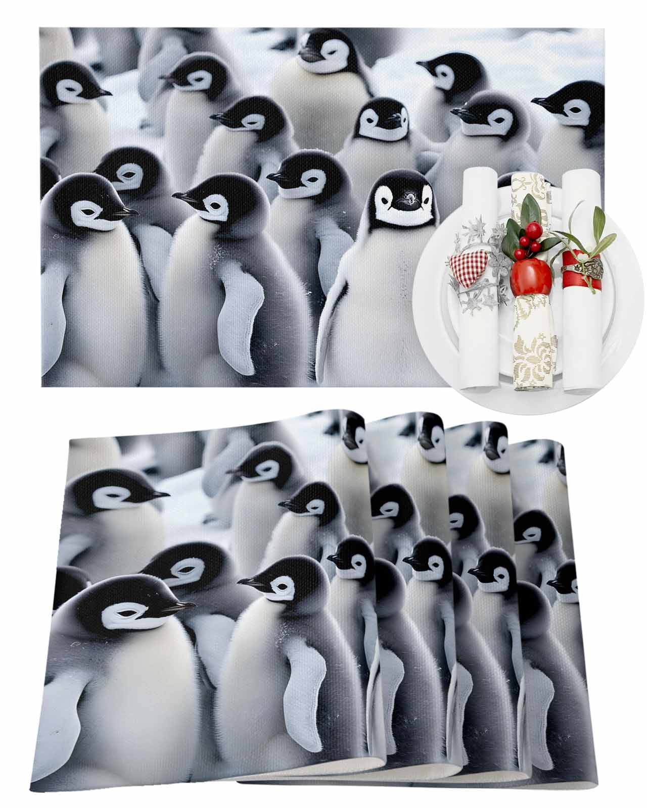 Christmas Placemats Set of 4, Penguins Baby Place Mats Winter Cute ...