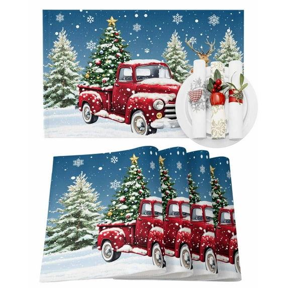 Christmas Placemats Set of 4, Red Truck Pine Tree Forest Place Mats ...