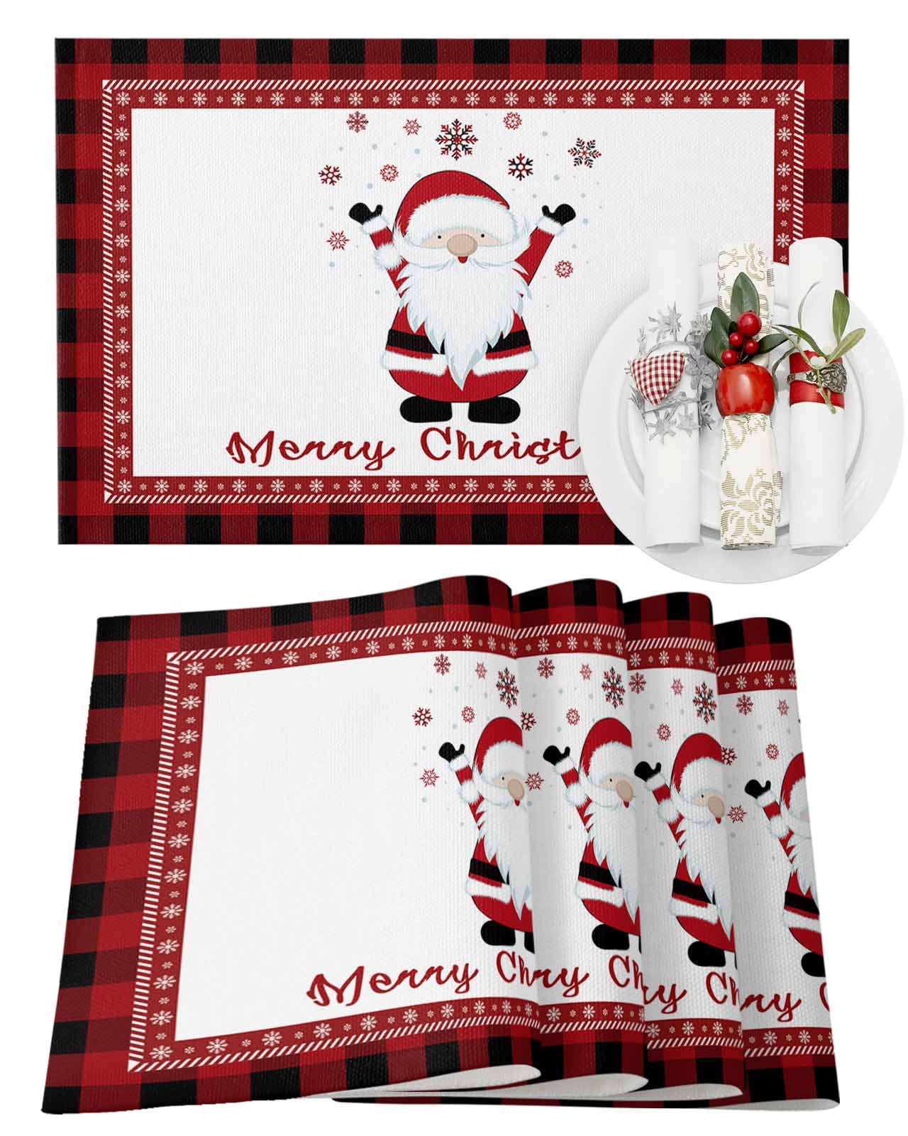 Christmas Placemats Set of 4, Santa Claus Snowflake Place Mats Vintage ...