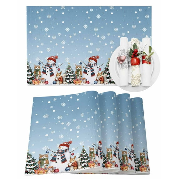 Christmas Placemats Set of 4, Sky Blue Snowman Xmas Tree Place Mats ...