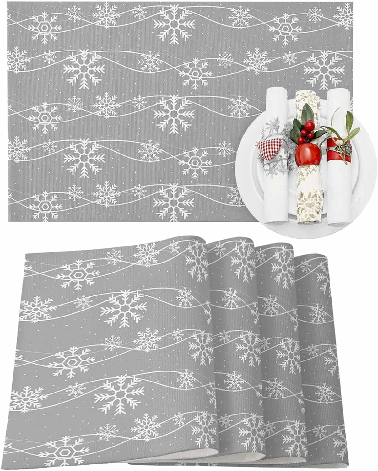 Christmas Placemats Set of 4 Snowflake Snow Christmas Placemats for ...