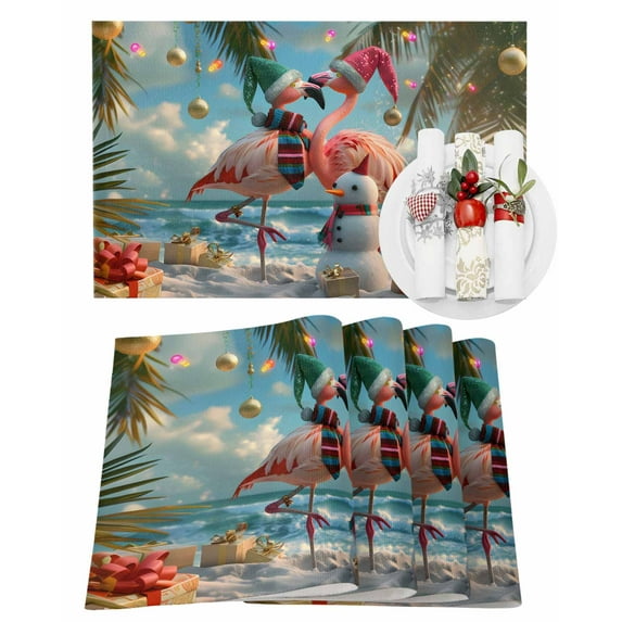 Christmas Placemats Set of 4, Snowman Beach Flamingo Place Mats Palm ...