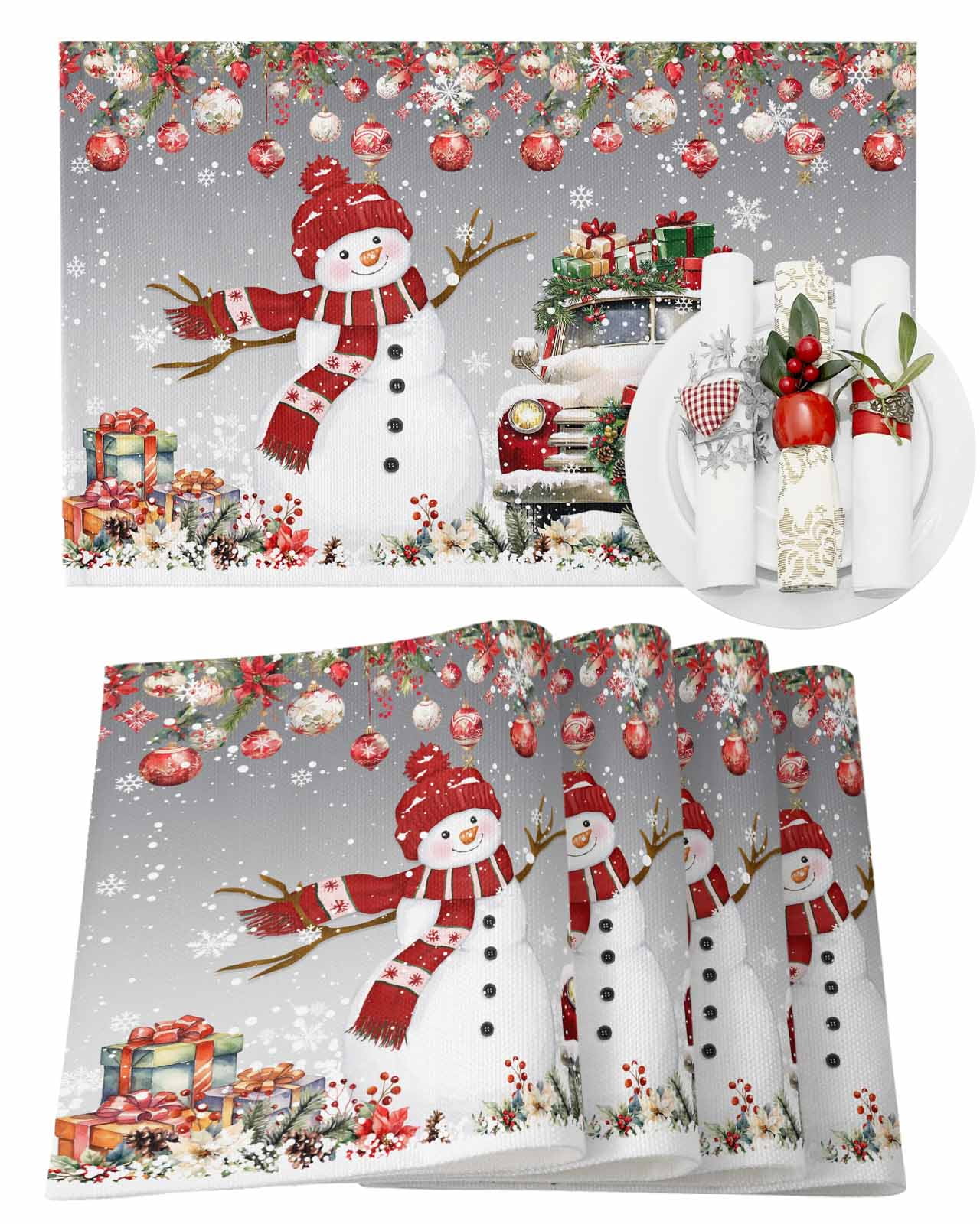 Christmas Placemats Set of 4, Snowman Christmas Ball Place Mats ...