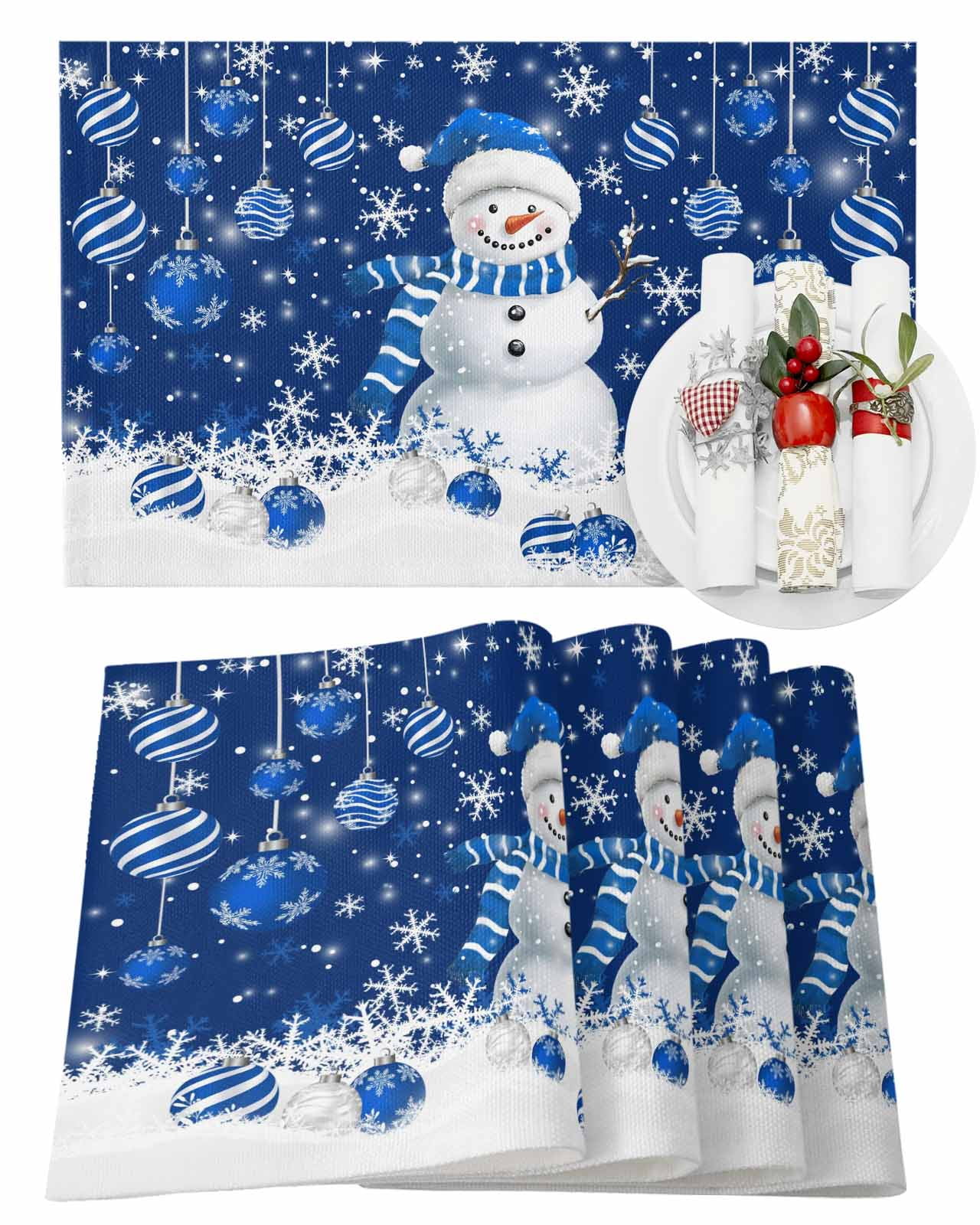 Christmas Placemats Set of 4, Snowman Place Mats Snowflake Blue ...