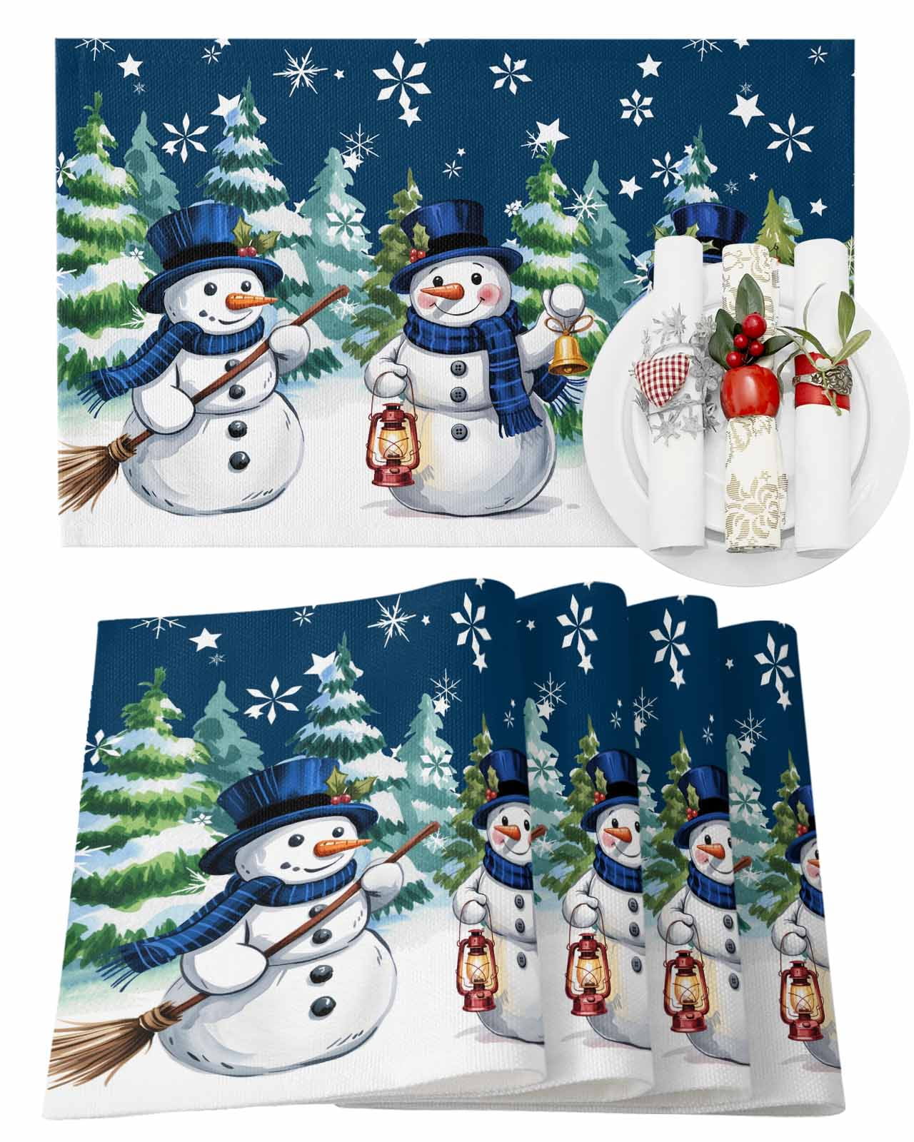 Christmas Placemats Set of 4, Snowman Xmas Tree Bells Place Mats ...