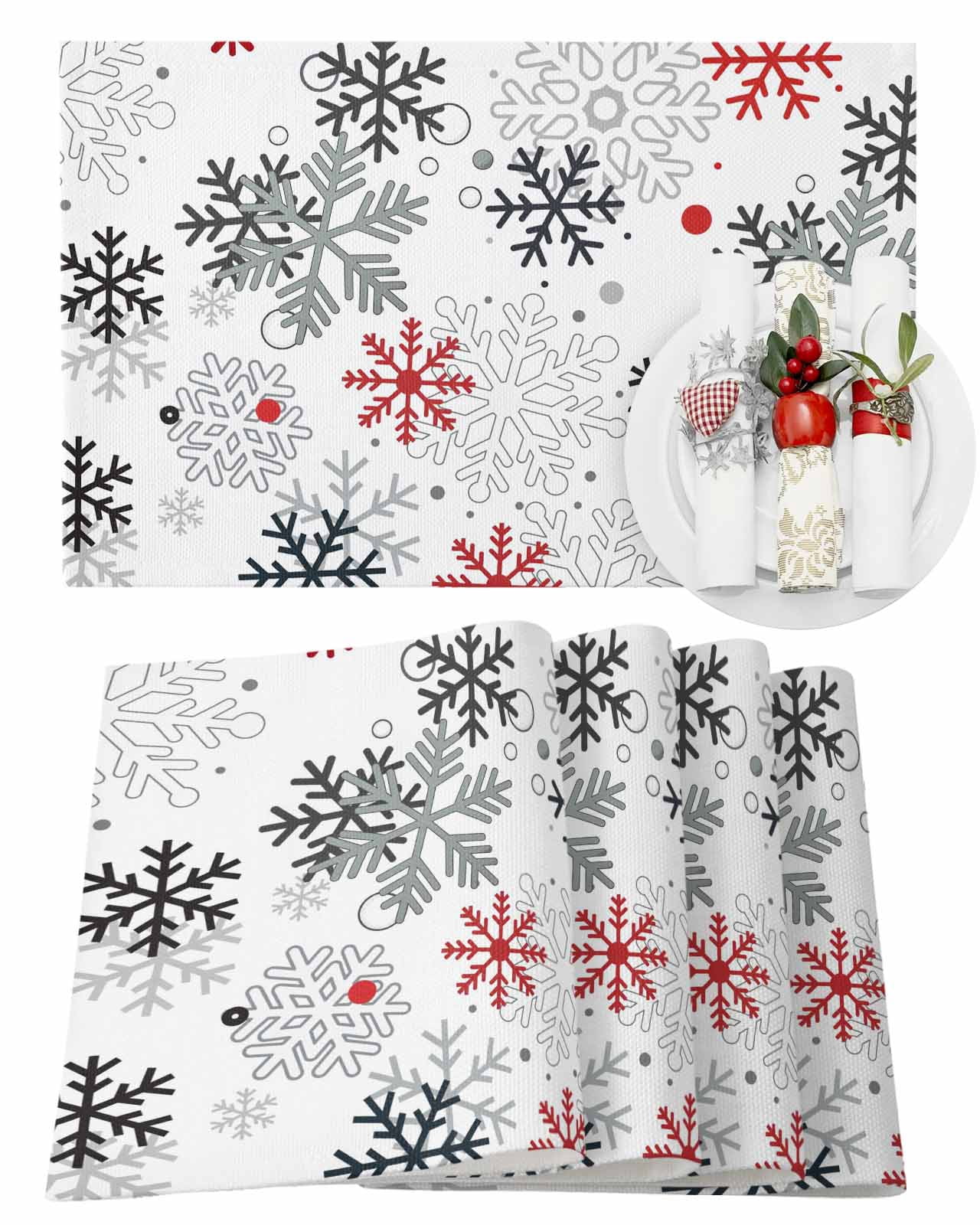 Christmas Placemats Set of 4, WInter Snowflake Place Mats Snowy White ...