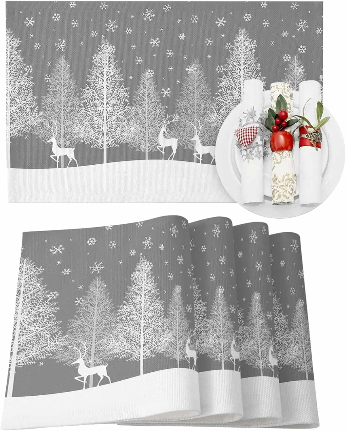 Christmas Placemats Set of 4 Xmas Tree Reindeer Christmas Placemats for ...