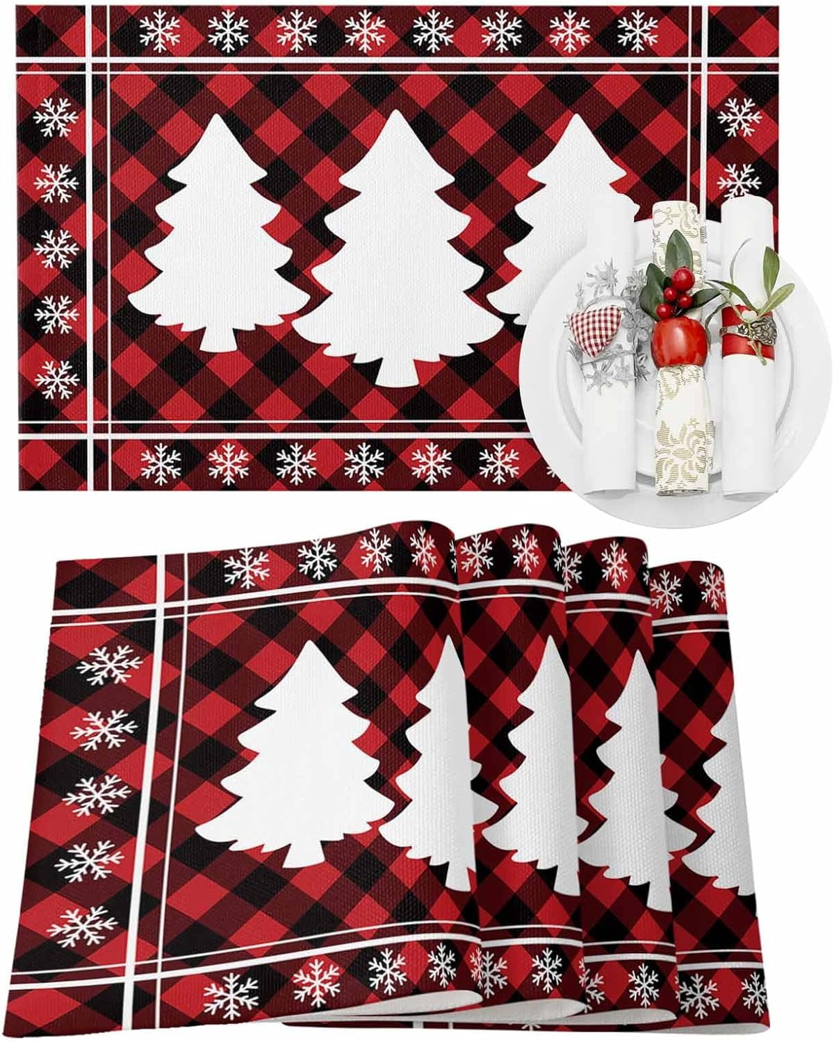 Christmas Placemats Set of 4 Xmas Tree Snowflake Christmas Placemats ...