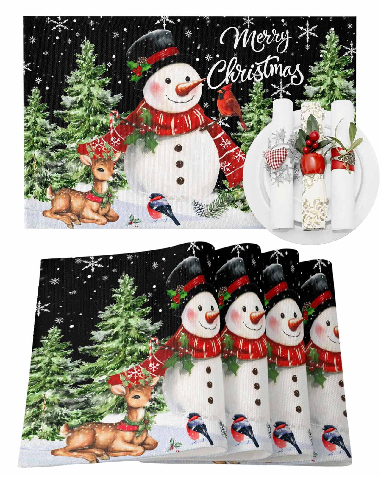 Christmas Placemats Set of 4, Xmas Tree Snowman Place Mats Deer ...