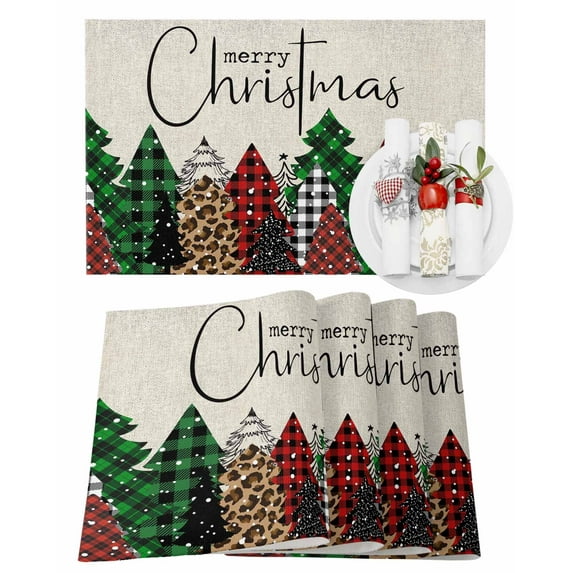 Christmas Placemats Set of 6, Buffalo Plaid Leopard Christmas Tree ...
