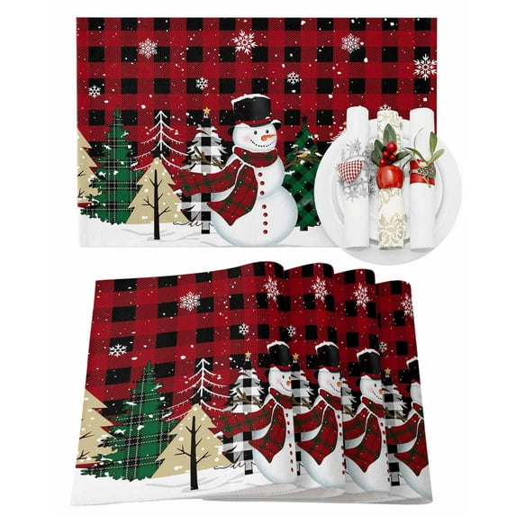 Christmas Placemats Set of 6, Buffalo Plaid Xmas Tree Forest Place Mats ...