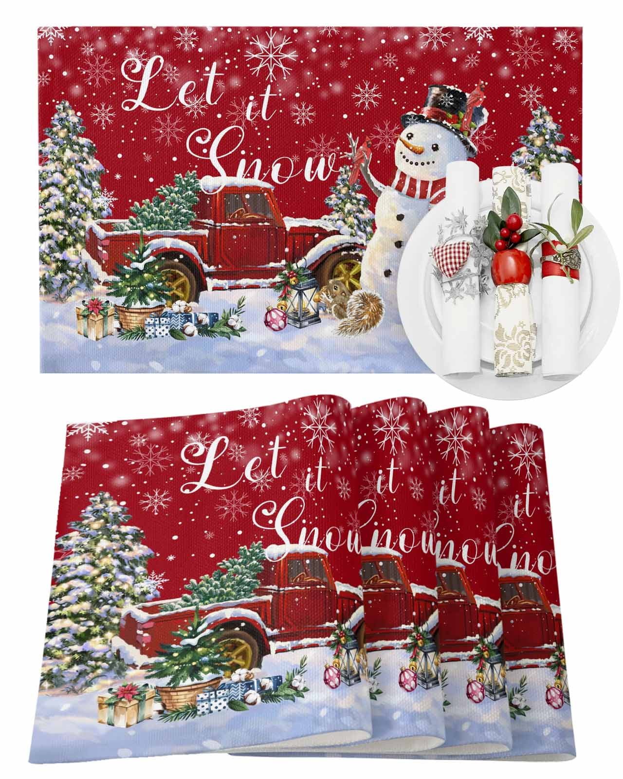 Christmas Placemats Set of 6, Cardinal Bird Snowman Place Mats Xmas ...