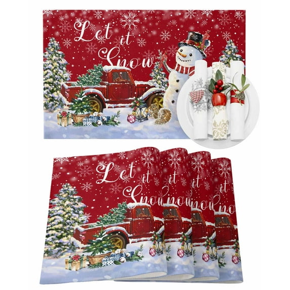 Christmas Placemats Set of 6, Cardinal Bird Snowman Place Mats Xmas ...