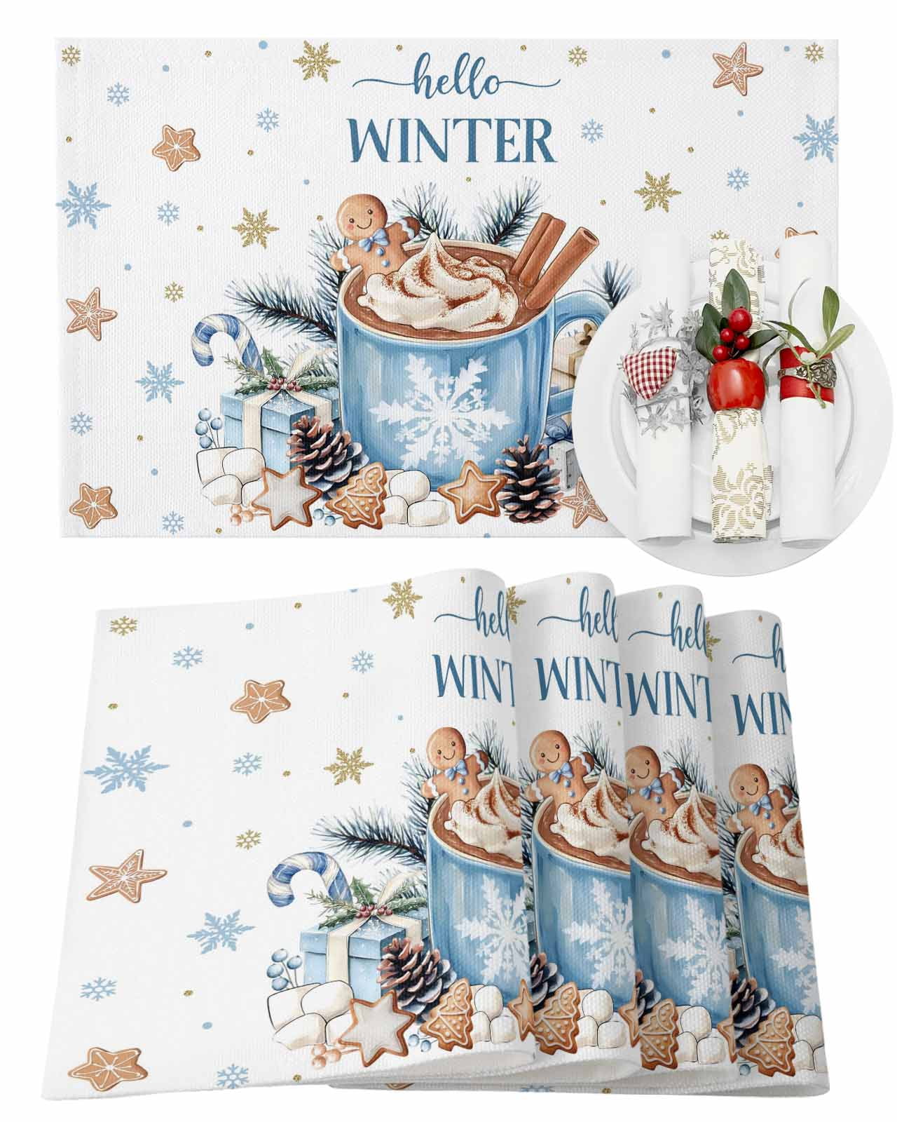 Christmas Placemats Set of 6, Gingerbread Man Place Mats Hot Cocoa ...