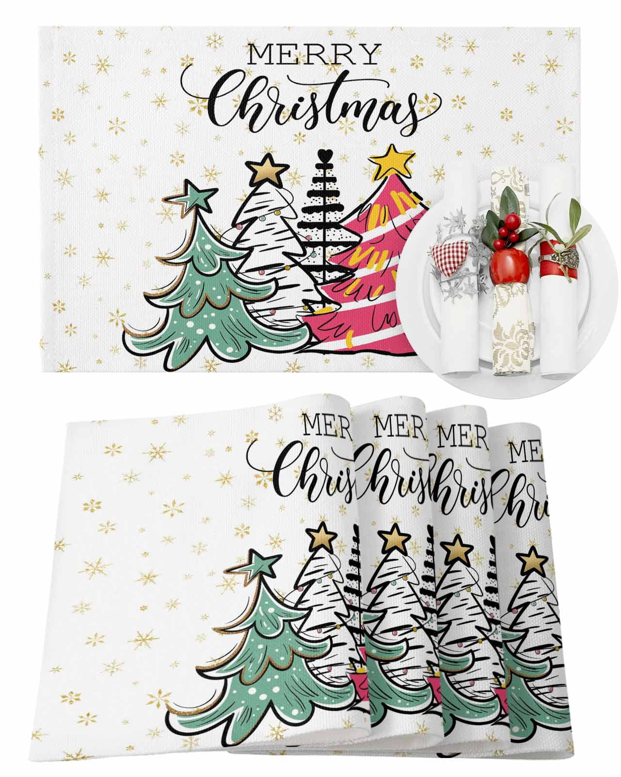 Christmas Placemats Set of 6, Merry Christmas Tree Place Mats Pine ...
