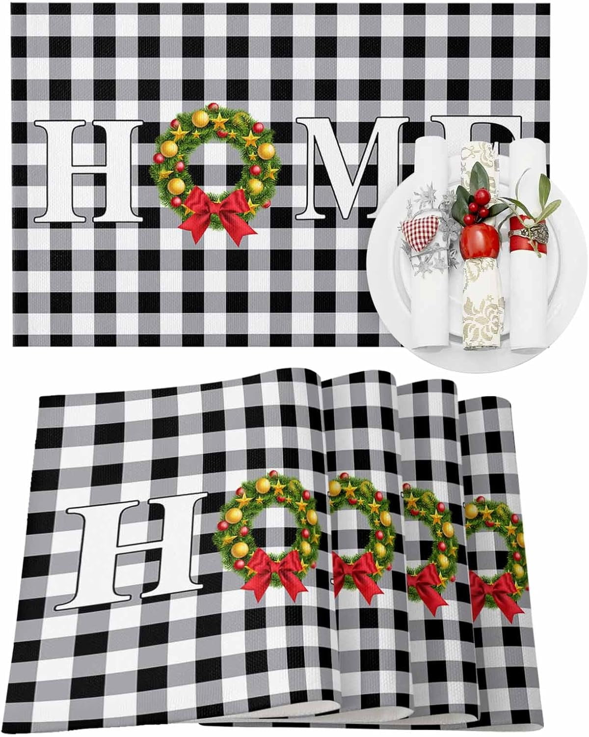 Christmas Placemats Set of 6 Pine Needle Wreath Home Christmas ...