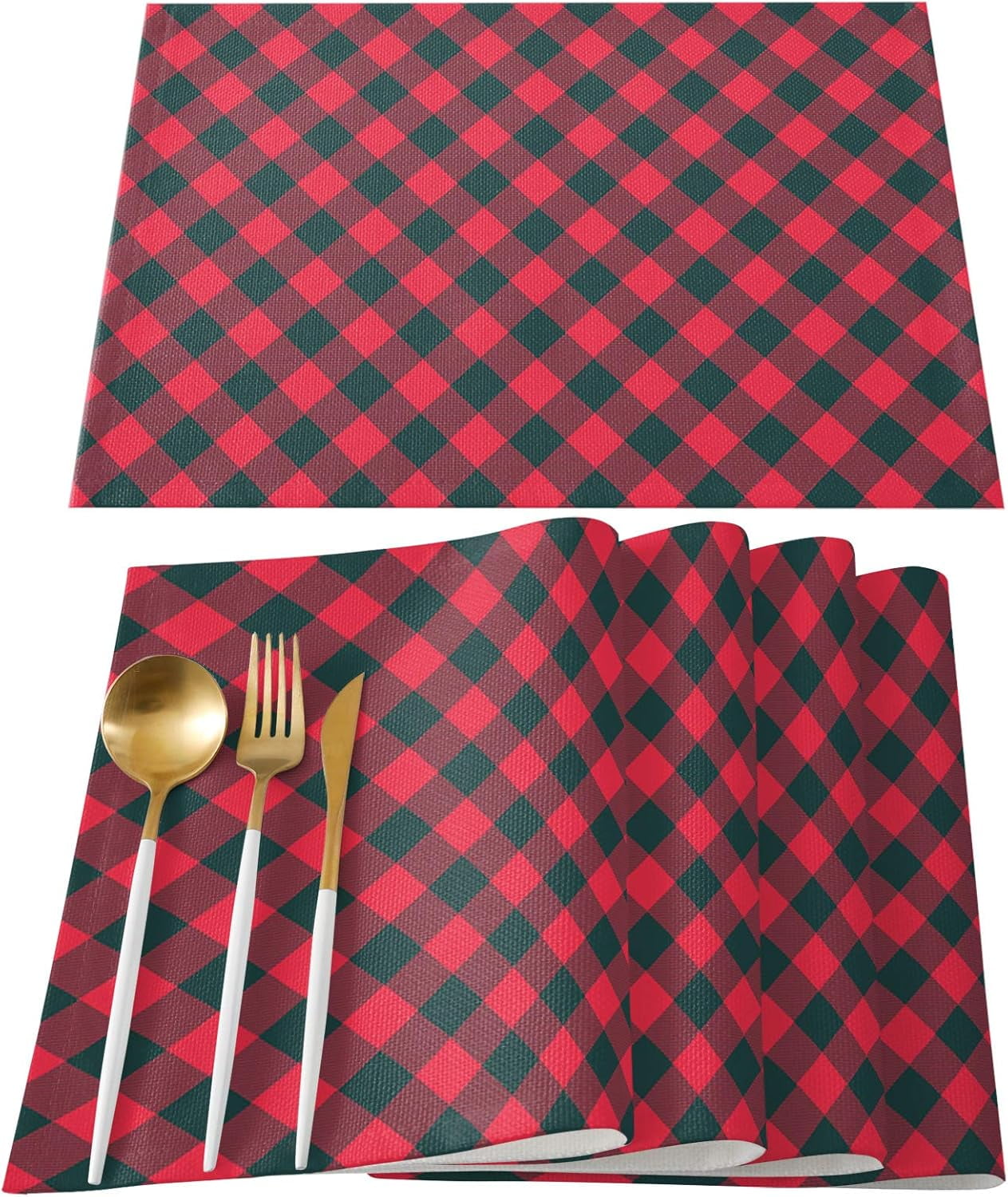 Christmas Placemats Set of 6, Red Buffalo Plaid Check Placemat for ...