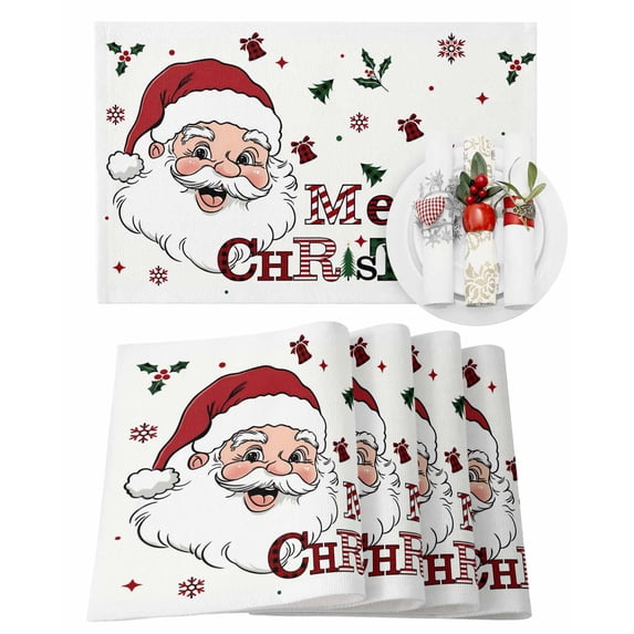 Christmas Placemats Set of 6, Santa Claus Place Mats Snowflake Holly ...