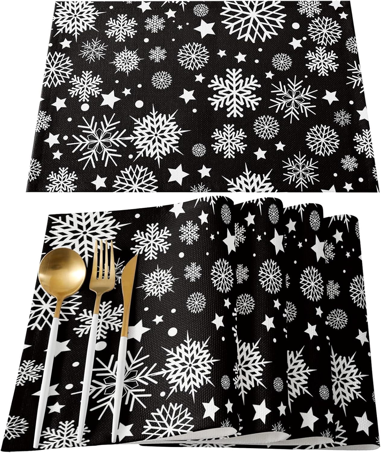 Christmas Placemats Set of 6, Snowflake Stars White Geometric Placemat ...