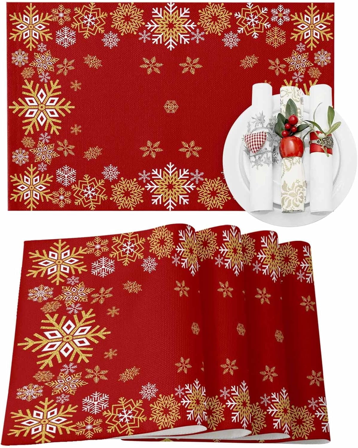 Christmas Placemats Set of 6 Snowflake White Gold Christmas Placemats ...