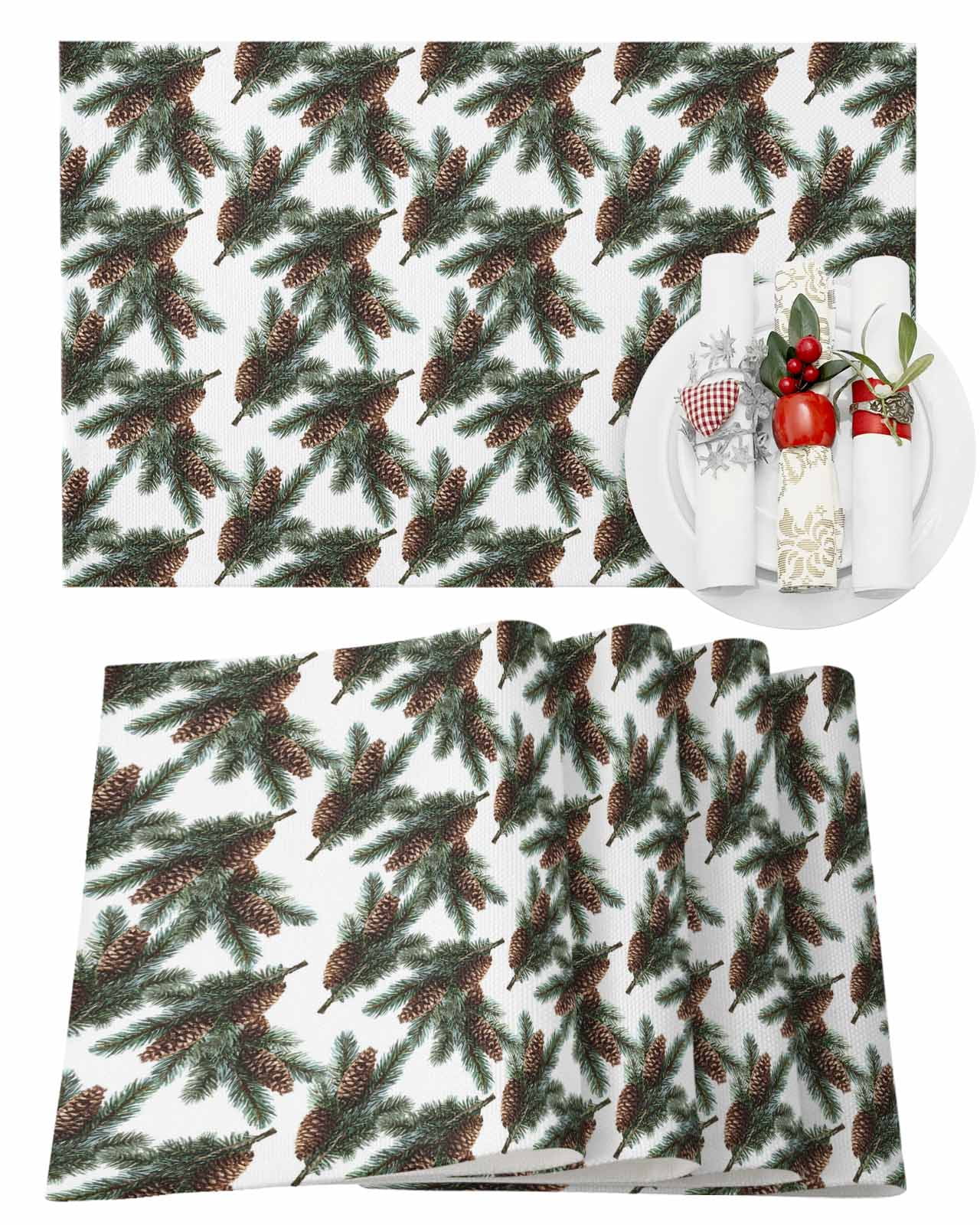 Christmas Placemats Set of 6 Vintage Pine Tree Leaf Pine Fruit Winter ...