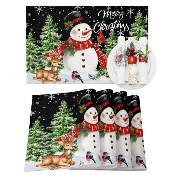 Christmas Placemats Set of 6, Xmas Tree Snowman Place Mats Deer ...