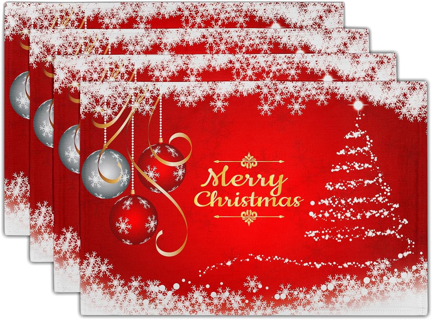 ABSOP Christmas Placemats Set of 4, Red Snowflake Linen, 12x18 inch ...