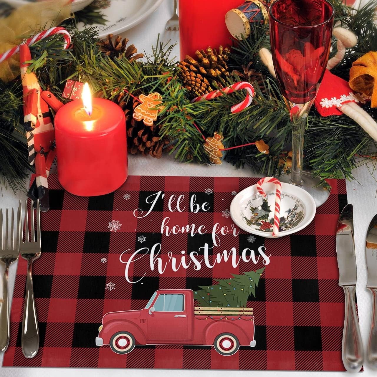 Christmas Placemats for Kitchen Set of 4,Tree Farm Truck Non-Slip ...