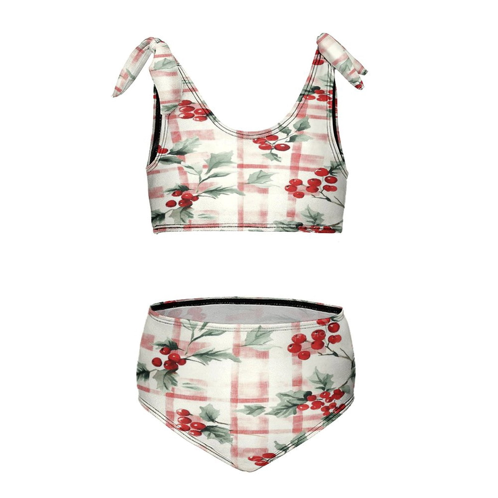 Christmas Plaid Christmas Tartan Girl's 2 Piece Bikini Set Beach Sport ...