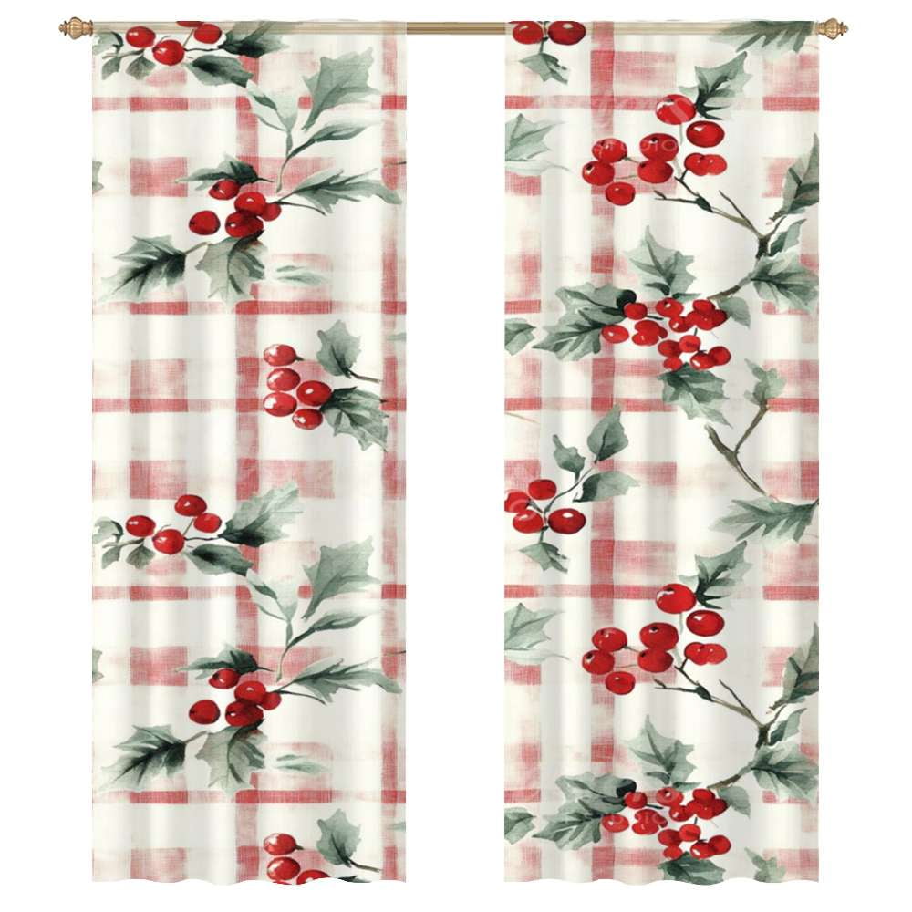 Christmas Plaid Christmas Tartan Tulle Curtains For Living Room Chiffon ...