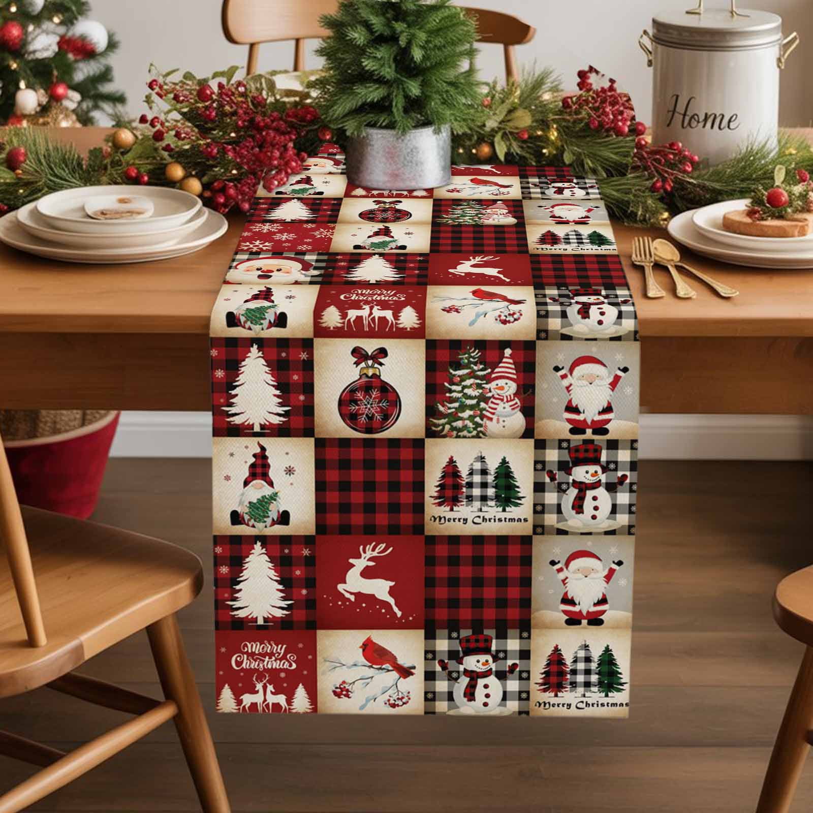 Christmas Plaid Cotton Linen Table Runner 13 x 70 inch Xmas Tree ...