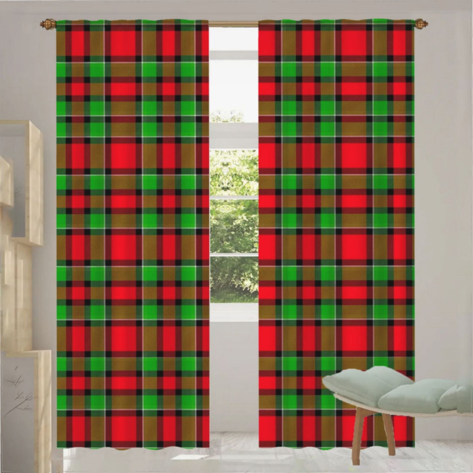 Christmas Plaid Or Holiday Tartan Pattern Tulle Sheer Window Curtains ...
