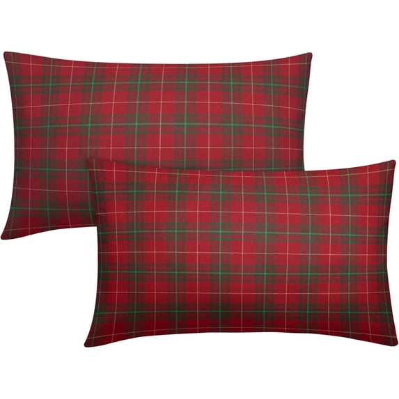 Christmas Plaid Pillow Covers 12x20 Set of 2 Green Red Buffalo ...