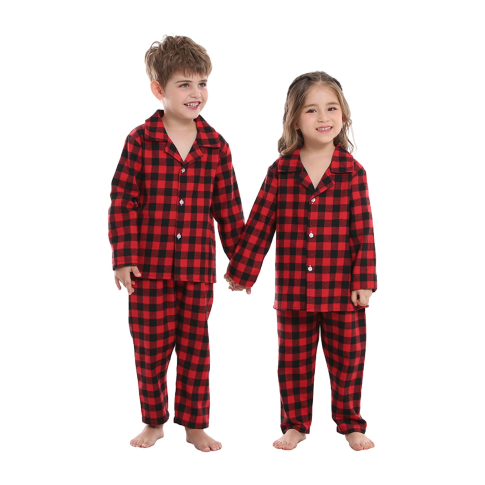 Christmas Plaid Print Checked Family Baby Kids Pajamas Set Homewear ...