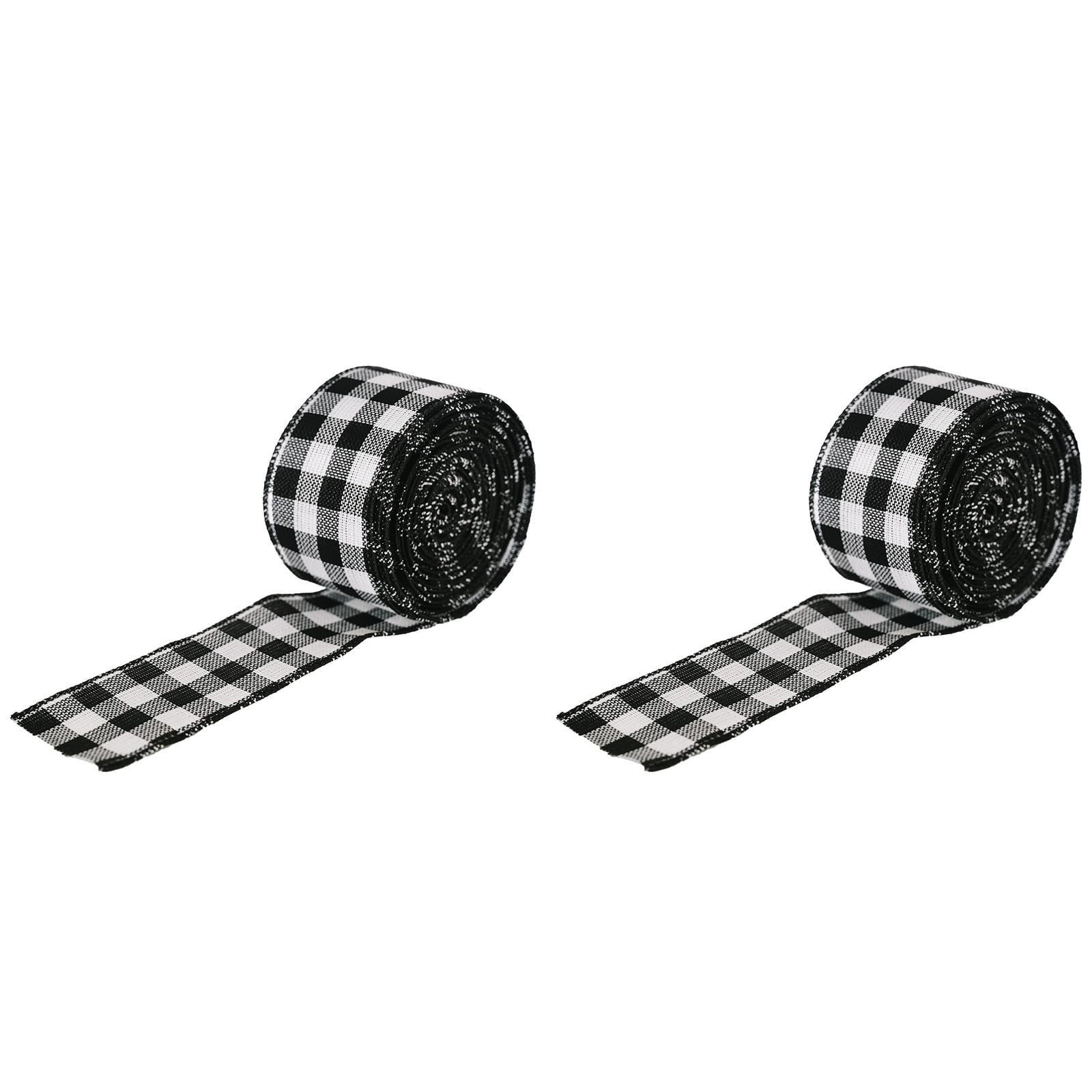 Christmas Plaid Ribbon and Burlap Wired Edge Ribbons,Black Red Plaid Gingham Fabric Craft Ribbon ...