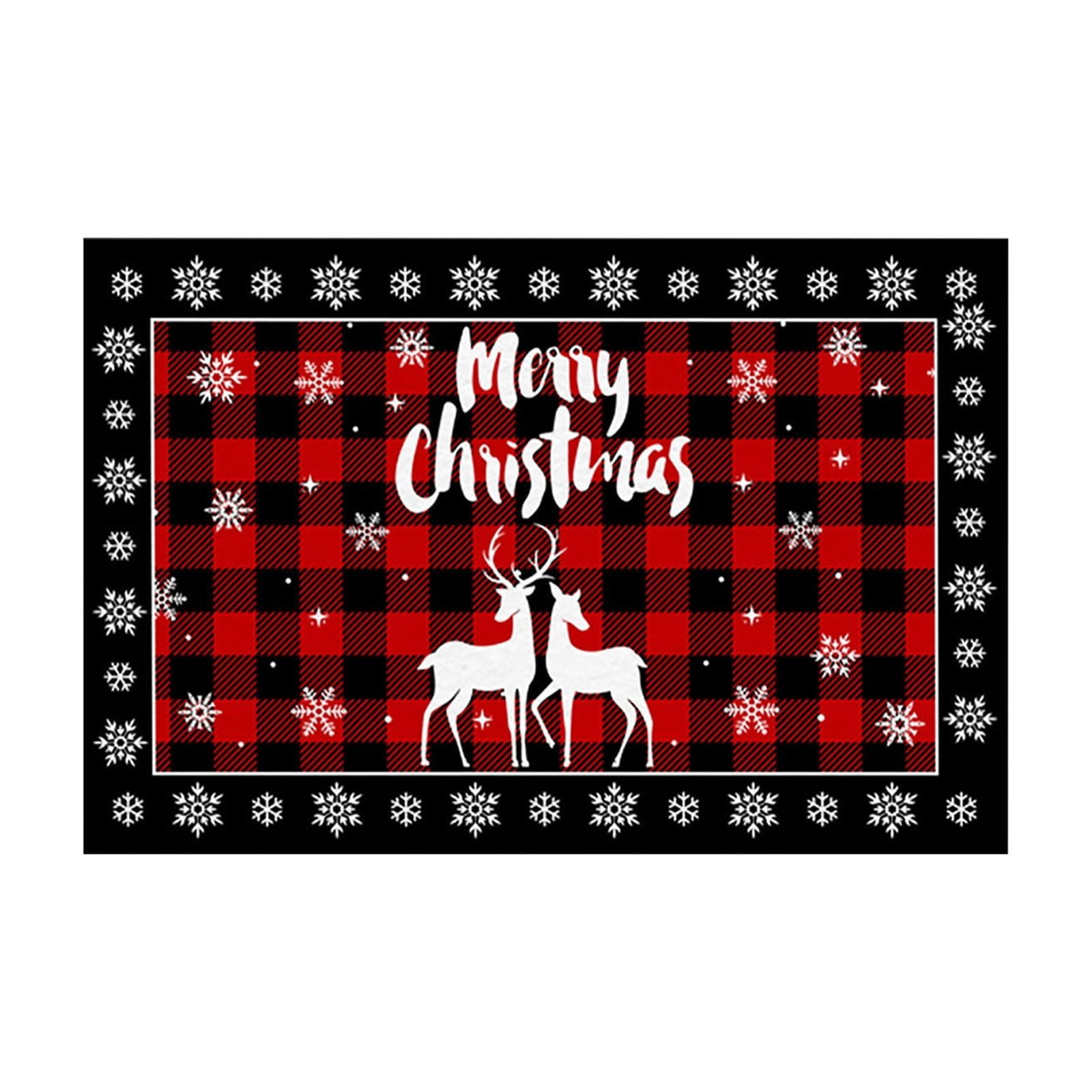 Christmas Plaid Series Crystal Velvet Antler Floor Mat, Non-Slip ...