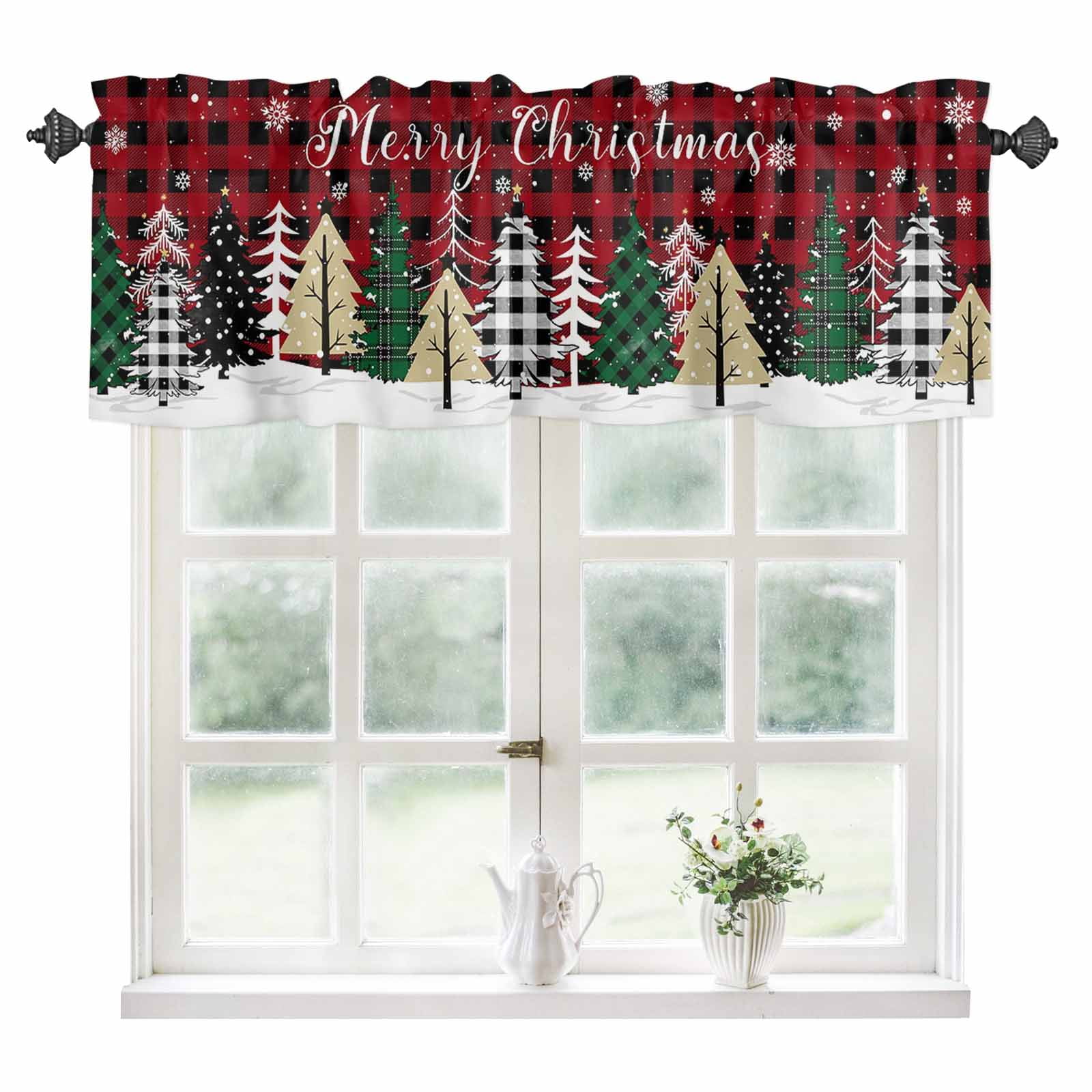 Christmas Plaid Tree, Kitchen Valances for Windows 42x18 Inch Kitchen ...