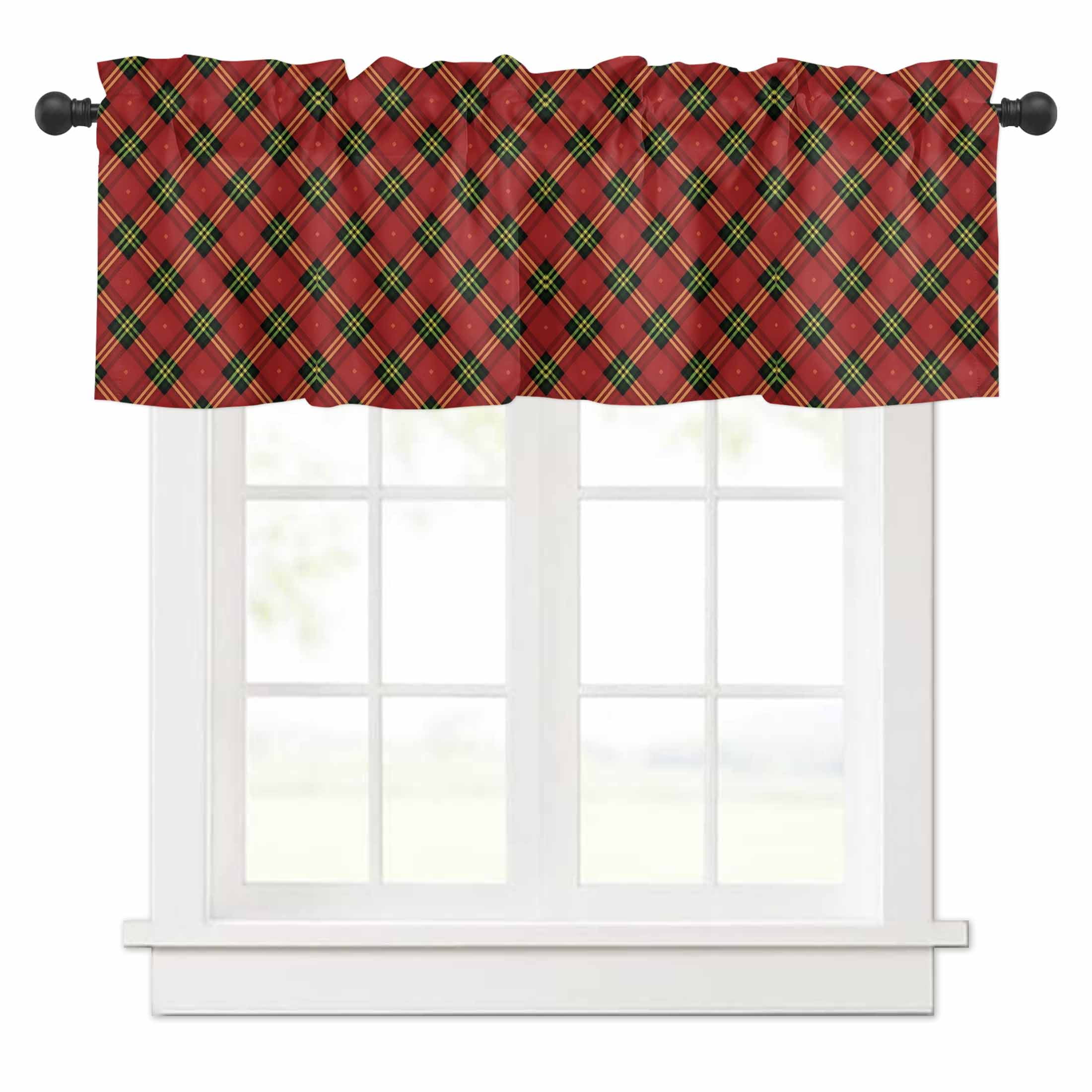 Christmas Plaid Valances for Windows Red and Green Buffalo Plaids Rod ...