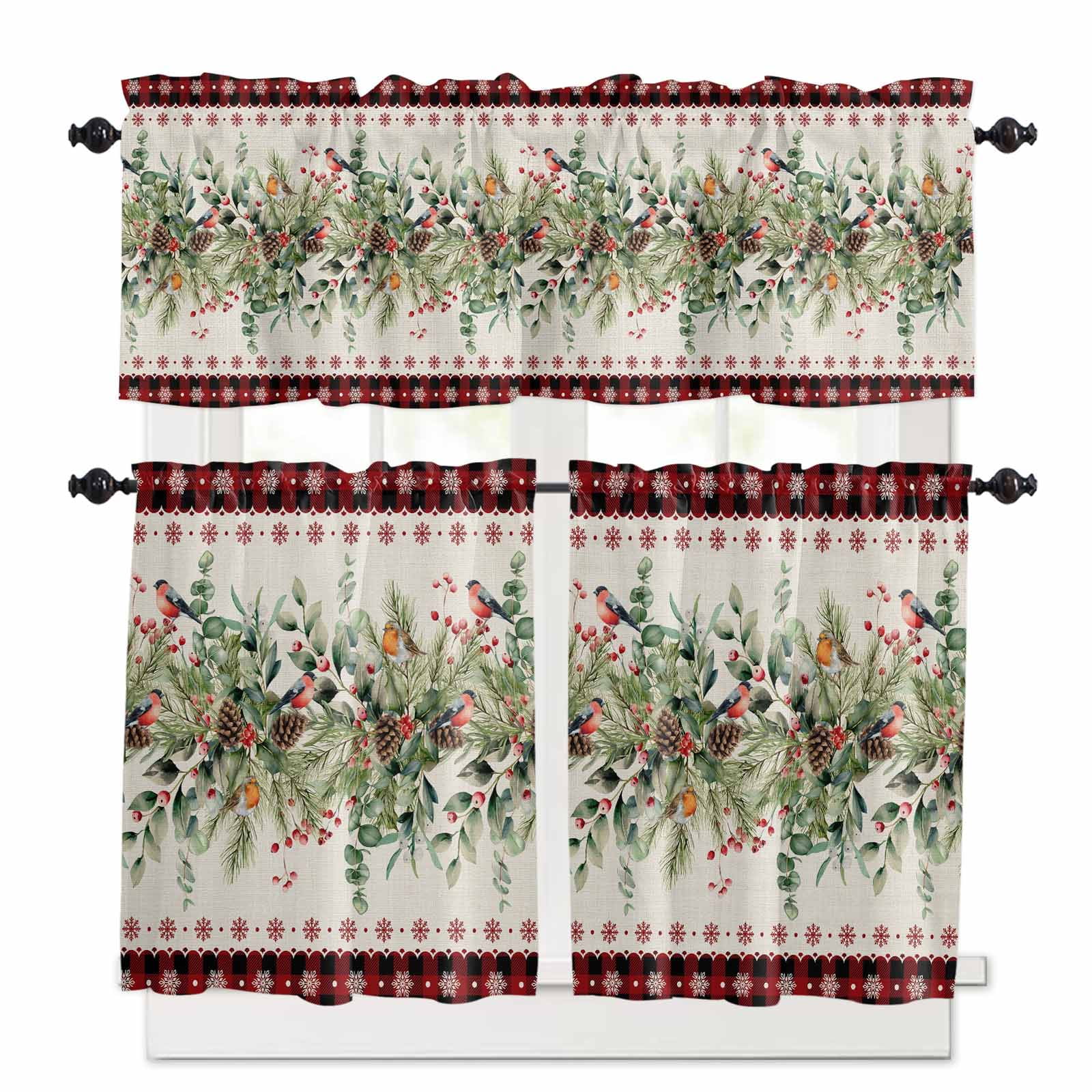 Christmas Plants Kitchen Curtains and Valances Set, Winter Eucalyptus ...