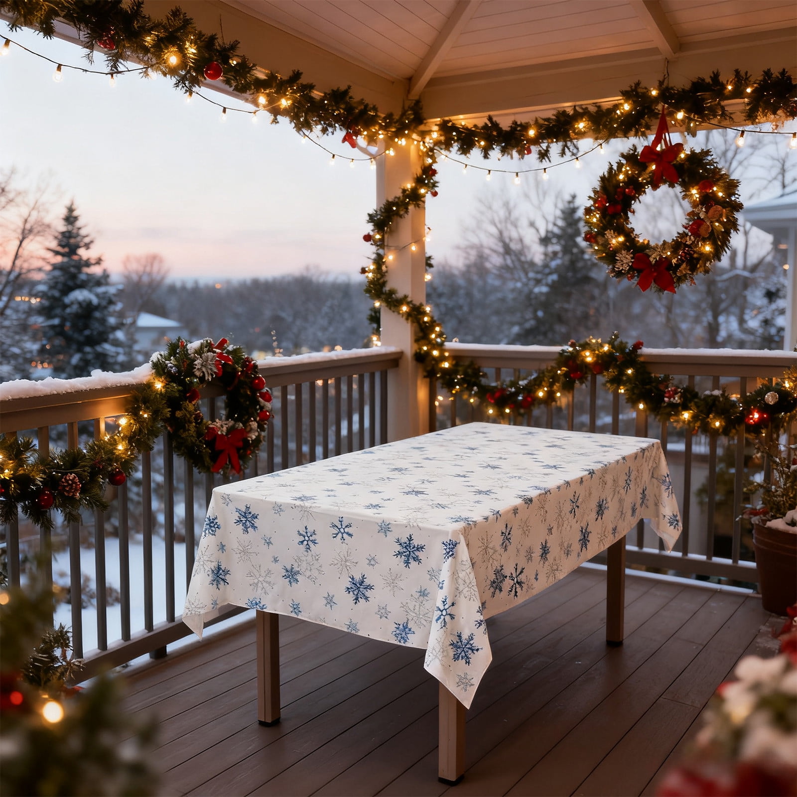 Christmas Plastic Tablecloth 108"x54",Snowflake Rectangular Disposable ...