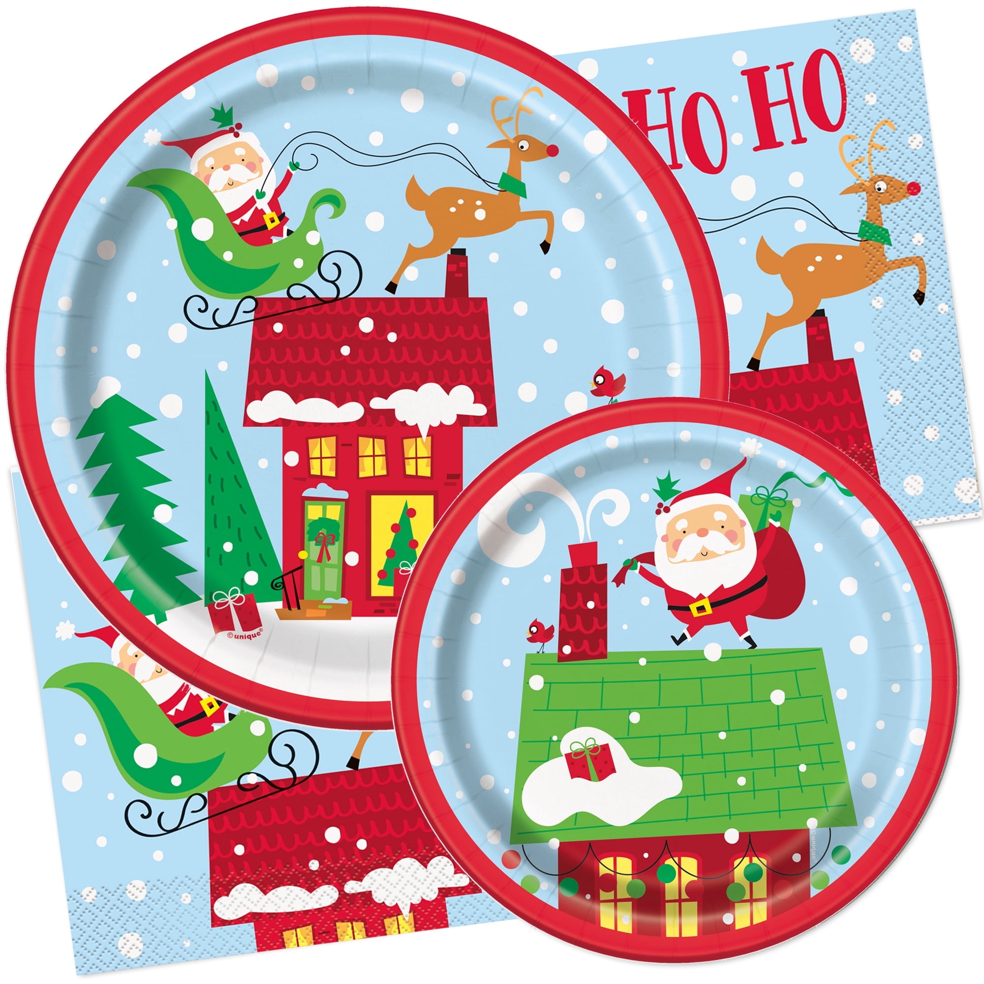 Christmas Plates and Napkins - 16 Santa and Reindeer Dinner Plates, 16 ...