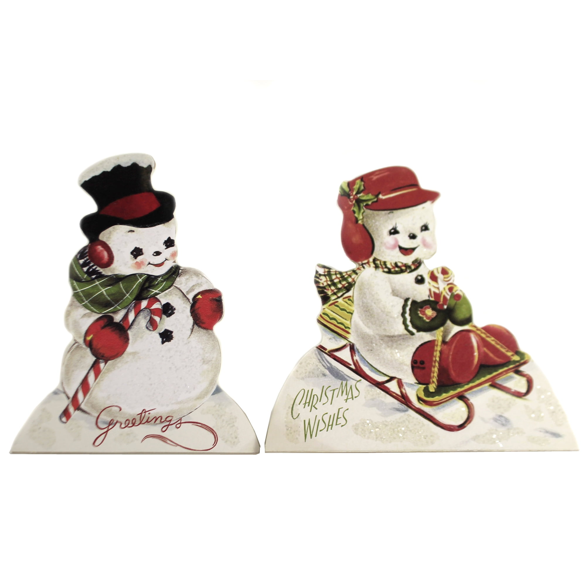 Christmas Playful Snowmen Dummy Boards Wood Lowe Set/2 Sled Candy Cane ...