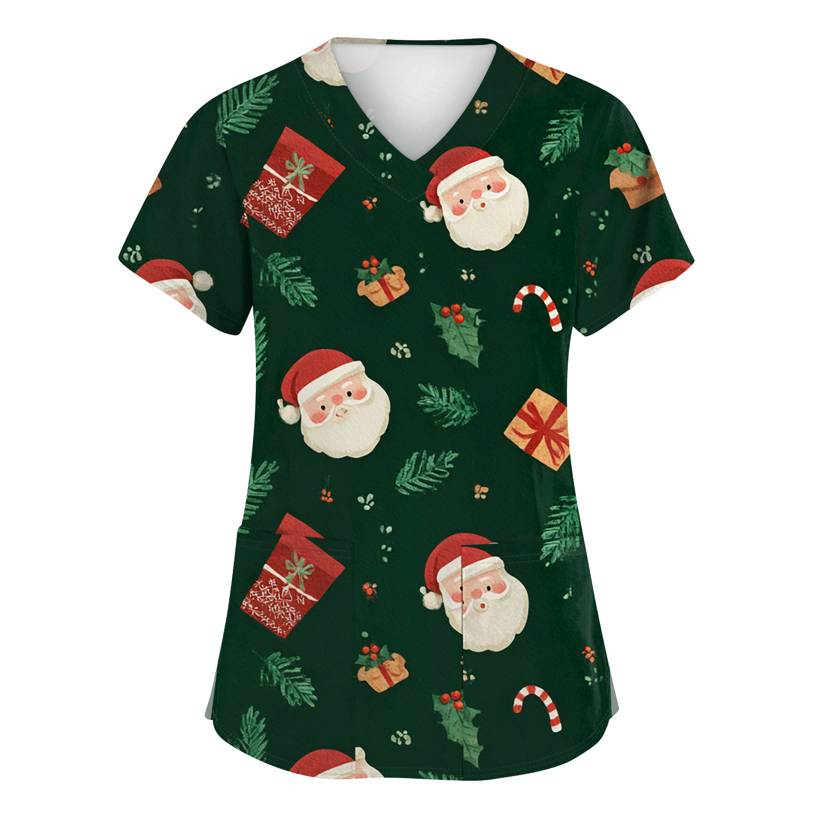 Christmas Plus Size Scrubs Tops for Women Short Sleeve Working Uniform ...