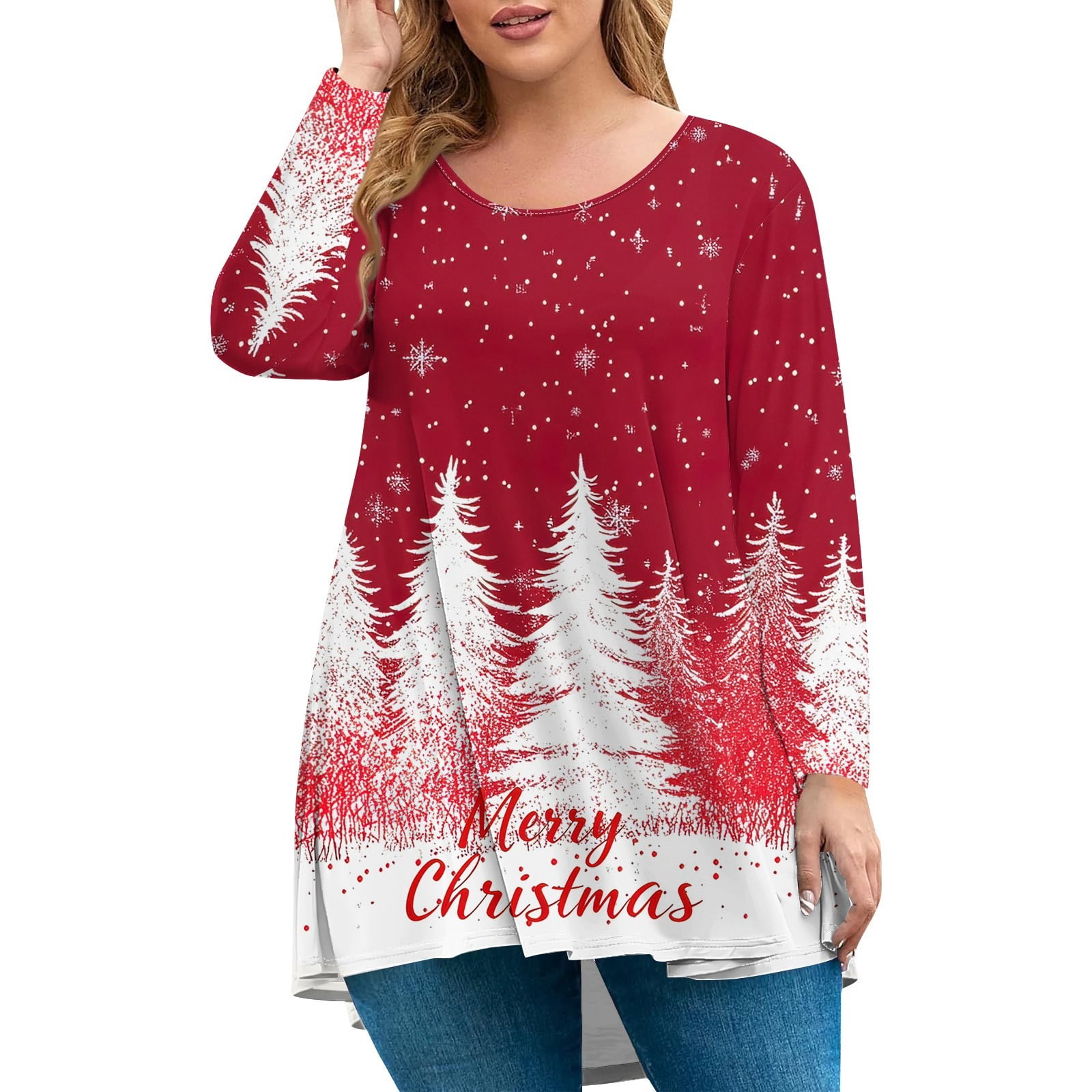 Christmas Plus Size Tops for Women Loose Casual Sexy Tees Long Sleeve V ...