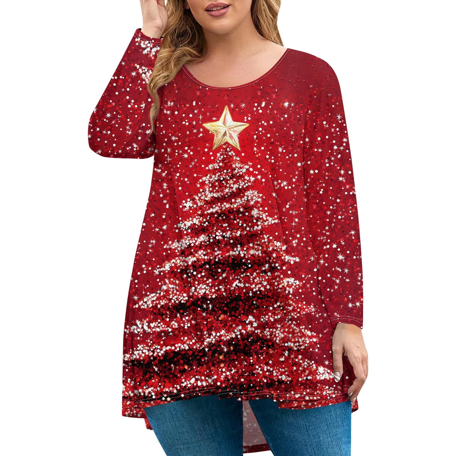 Christmas Plus Size Womens Tops 4x-5x Fall V Neck Shirts Snowman ...