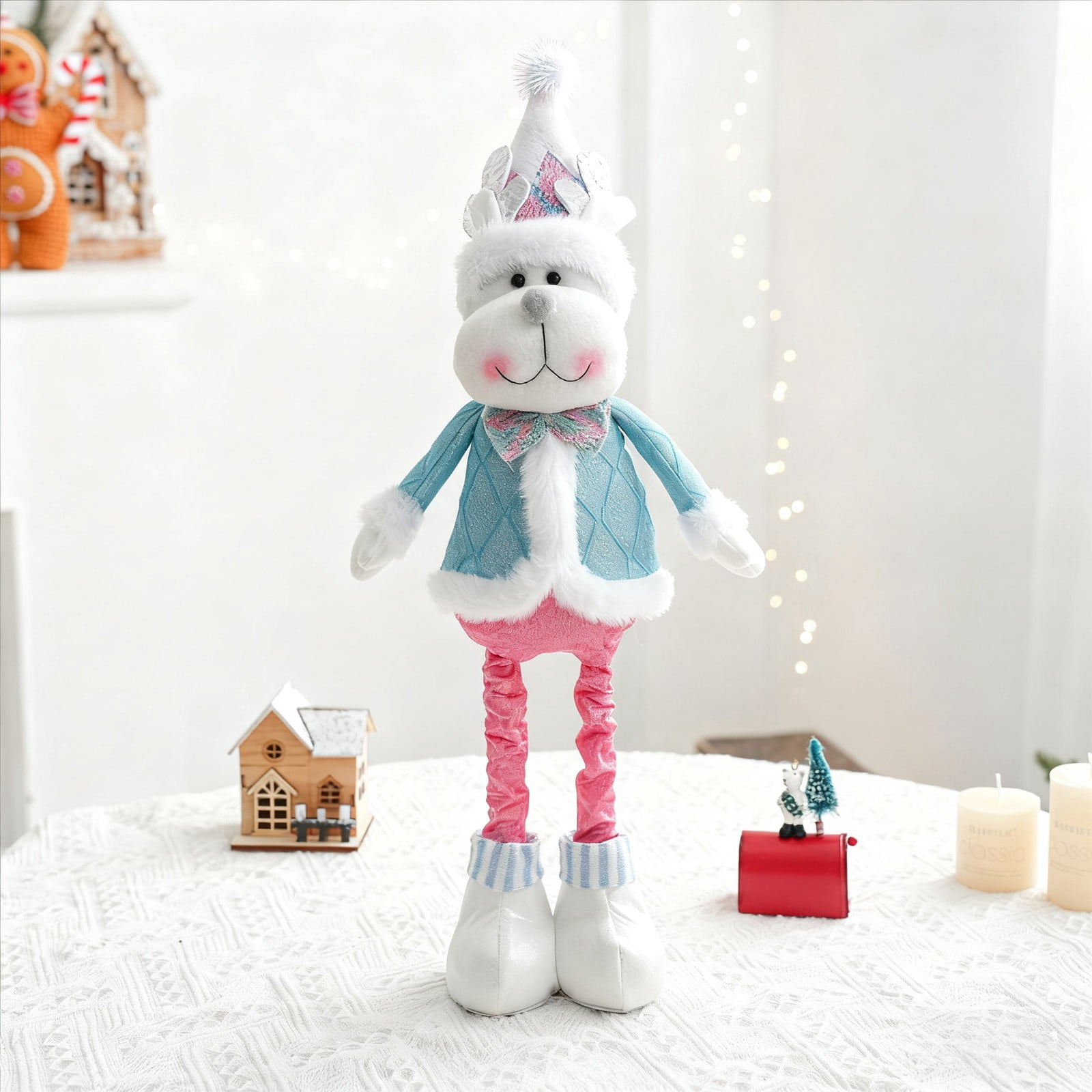 Christmas Plush Doll Decoration, Extendable Leg Santa Claus and Snowman ...