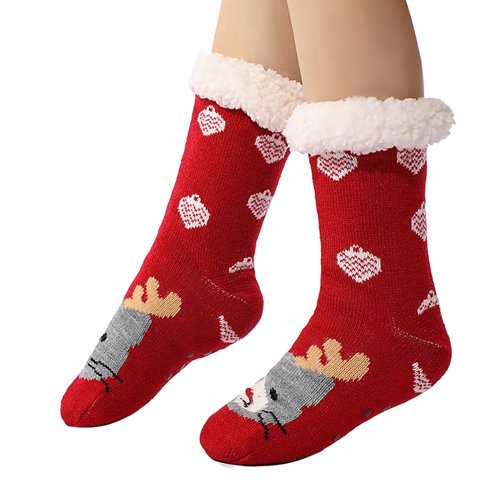 Christmas Plush Stocking Cozy Winter Fleece-Lined Socks for Women Warm ...