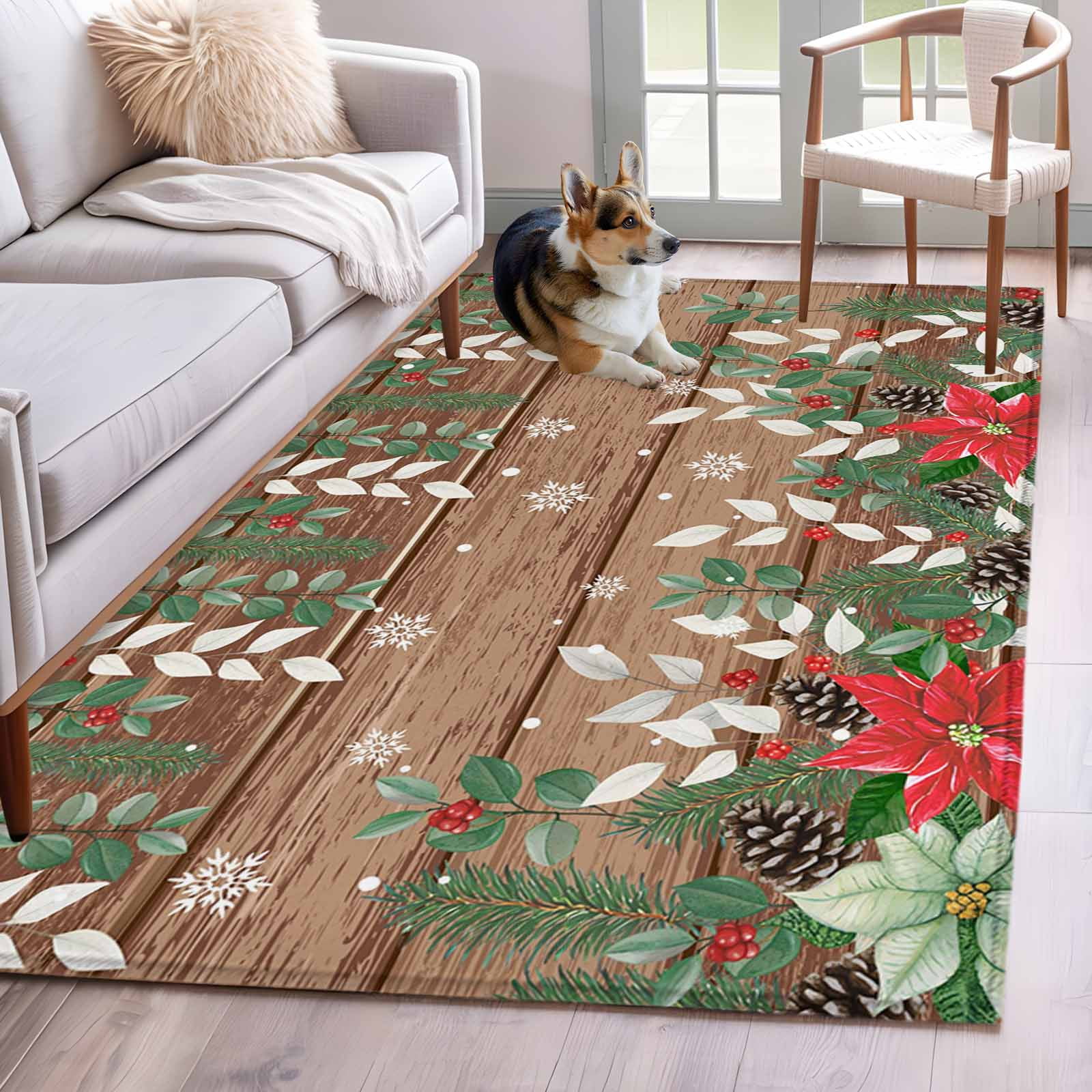Christmas Poinsettia Area Rug 3x5 Washable Rug Non Slip Farmhouse ...
