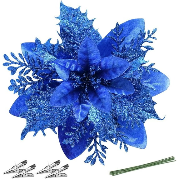 Christmas Poinsettia Artificial Flowers Decorations 5.5" Christmas Tree ...